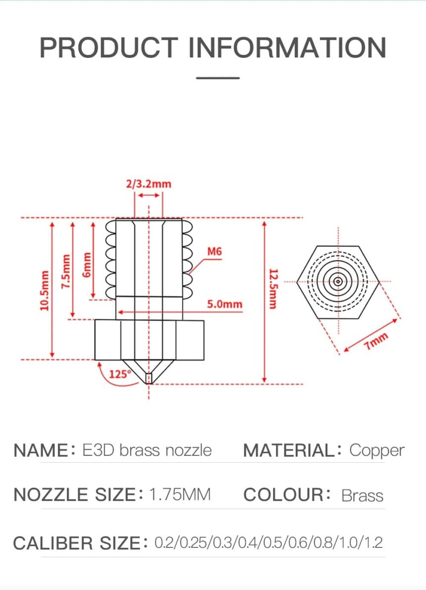 M6 Thread Brass Nozzle V5 V6 UM Compatible - 0.3mm Diameter (for 3D ...